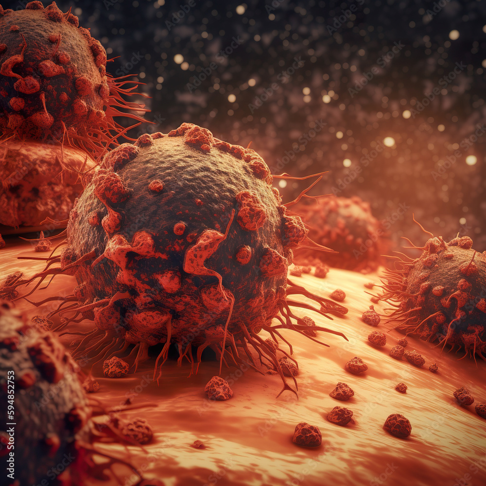 Good cells covered by cancer cells in light orange style. Tumor ...