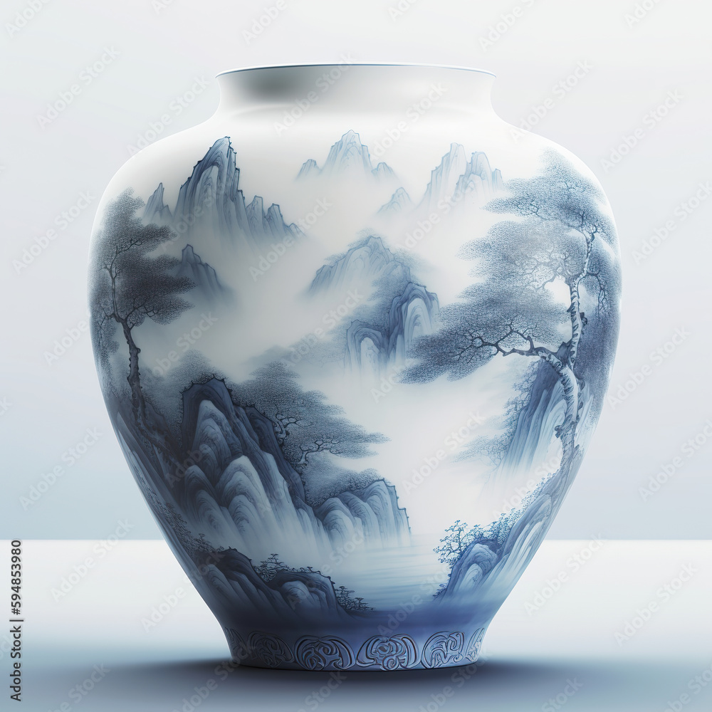 Beautiful Chinese porcelain vase in blue and white colors. Traditional ...