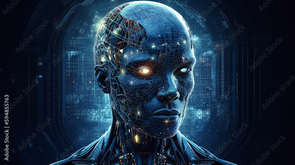 Cyborg on digital background represent artificial intelligence. ai ...
