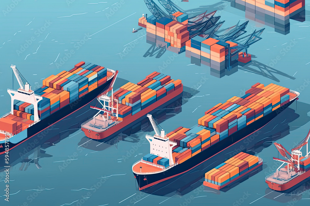 Air Transportation and transit of Container ships loading and unloading ...