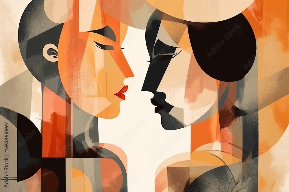 Profile of man and woman together, couple in love, romantic ...