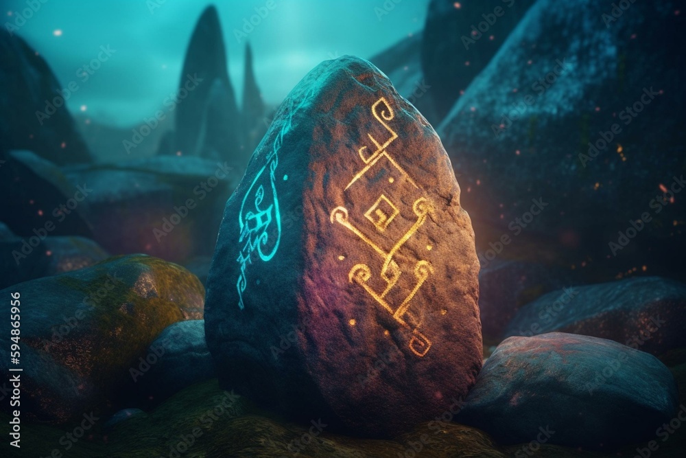 Fantasy stone with magical viking rune, digital concept art. Magical ...