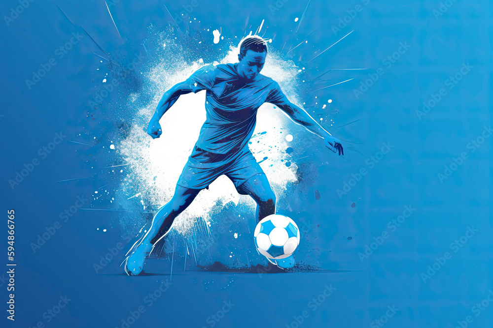football soccer player man in action isolated blue background Stock ...