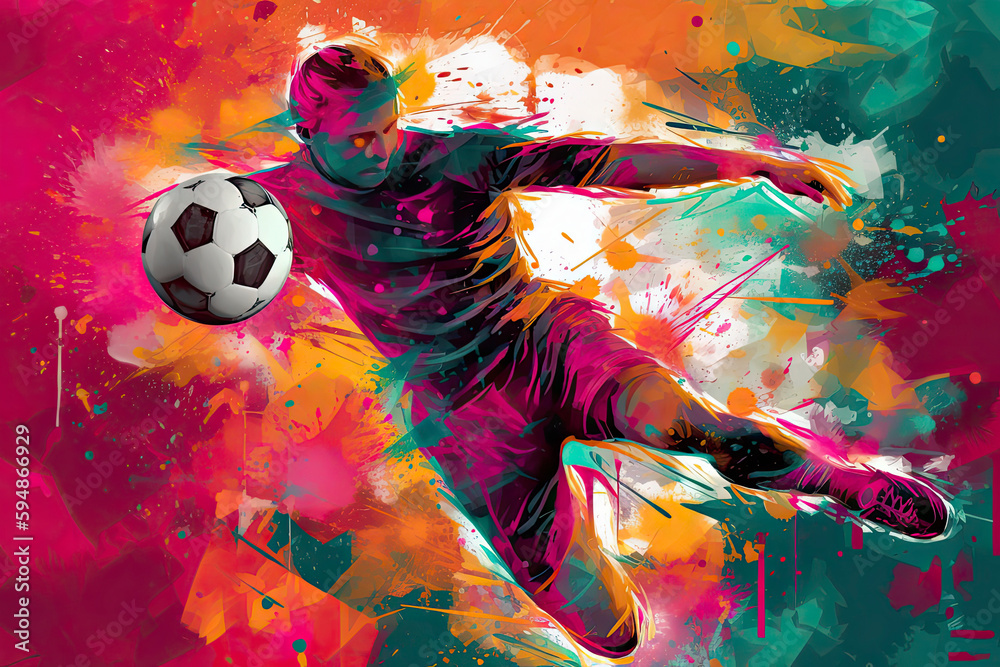 footbal player with a graphic trail and color splash background Stock ...