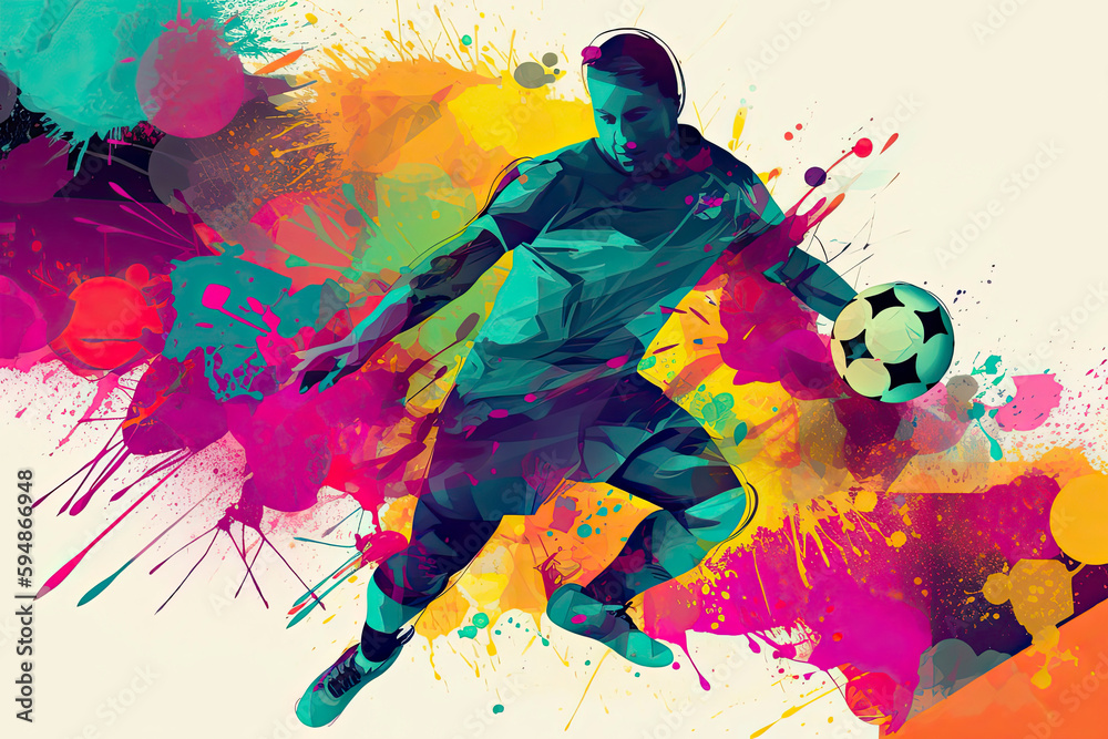footbal player with a graphic trail and color splash background Stock ...