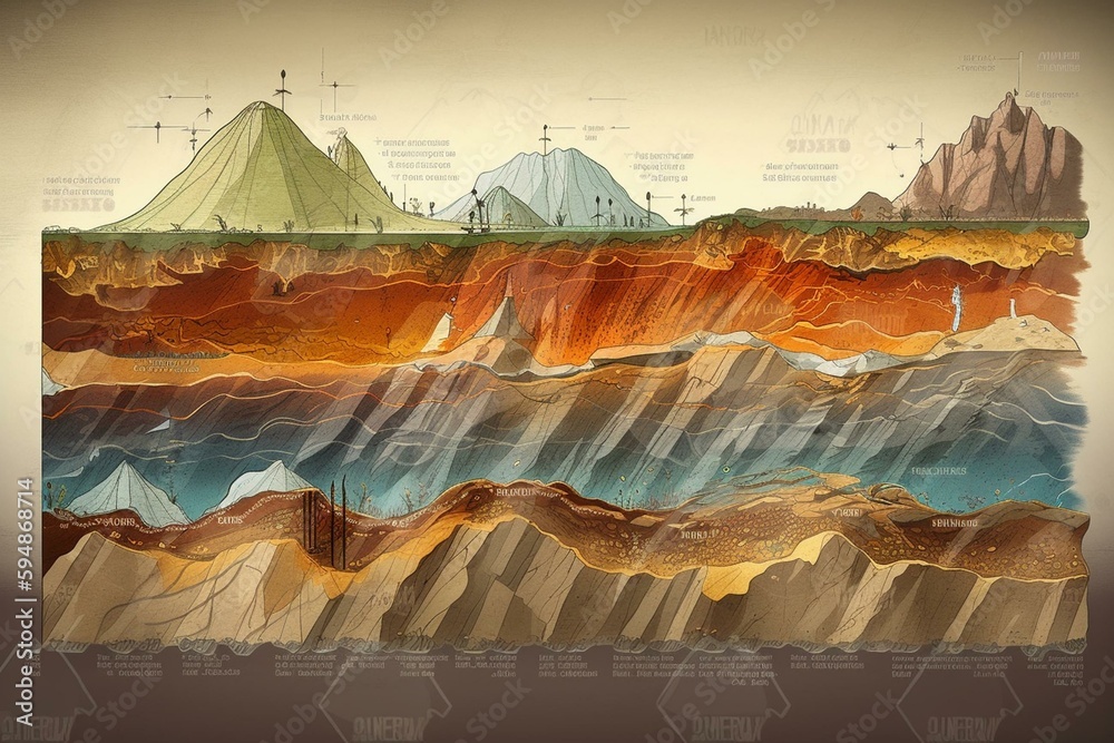 Tectonic formations and processes, illustration. Generative AI Stock ...