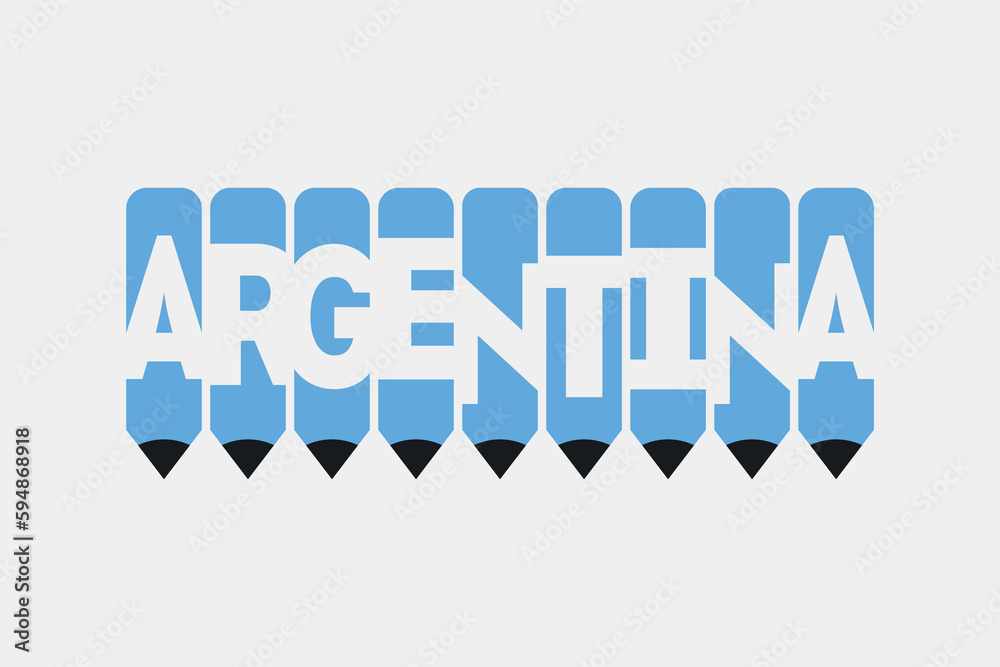 Argentina text with Pencil symbol creative ideas design. Argentina flag ...