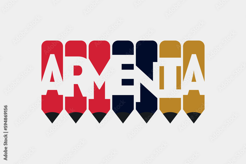 Armenia text with Pen symbol creative ideas design. Armenia flag color ...
