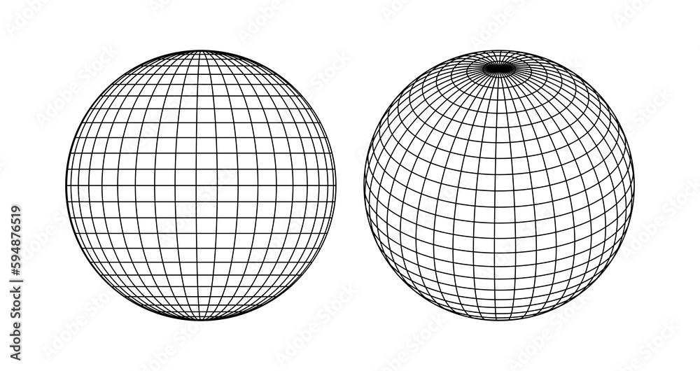 Globe grid spheres. Striped 3D spheres, geometry globe grid, earth ...