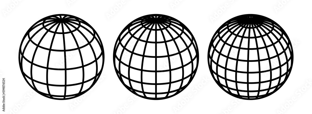 Globe grid spheres. Striped 3D spheres, geometry globe grid, earth ...