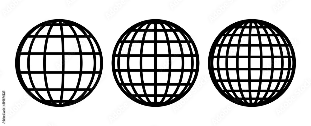 Globe grid spheres. Striped 3D spheres, geometry globe grid, earth ...