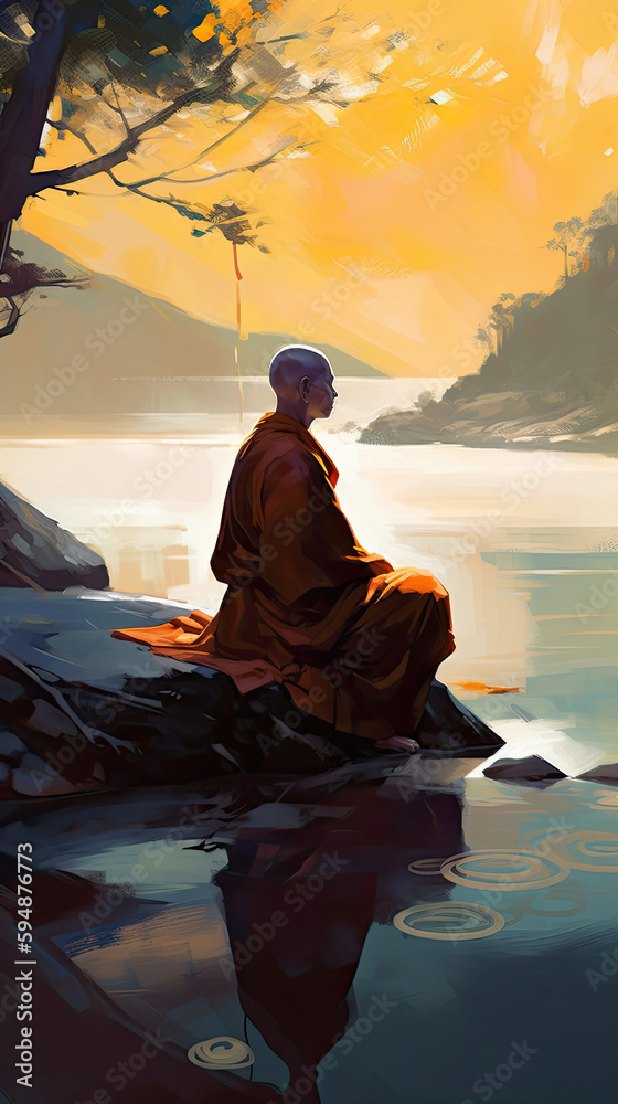 Enlightened Zen Meditation Monk in Lotus Position in Beautiful Serene ...