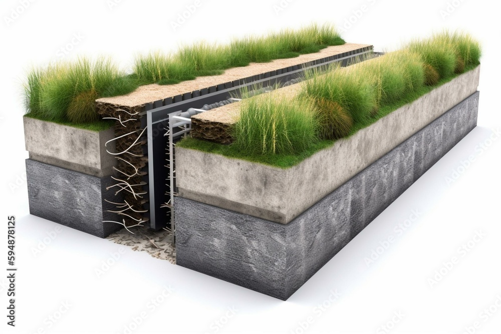 Cross section of drainage system concept with channel between lawn and ...