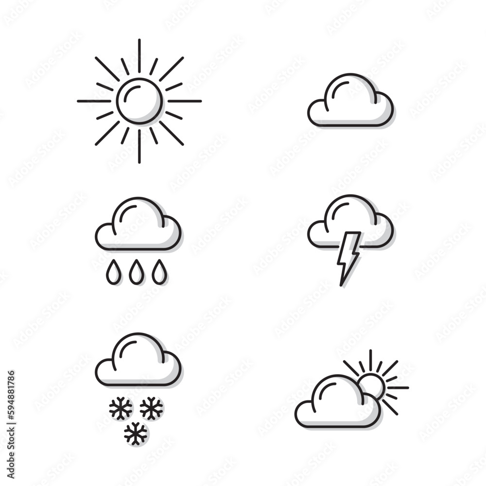 Set of weather six icons. Vector illustration isolated on white ...