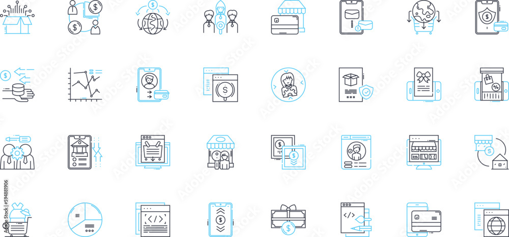 Virtual commerce linear icons set. E-commerce, Online shopping ...
