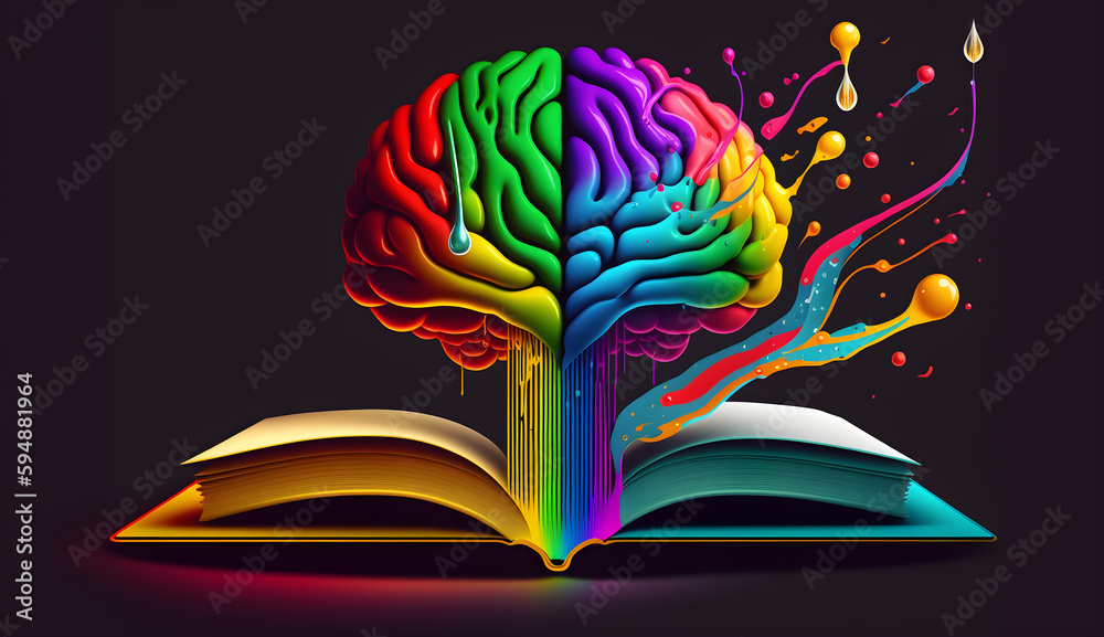 Colorful human brain with book mental health concept illustration ...