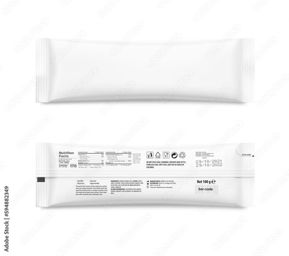 Realistic flow package bag mockup. Vector illustration isolated on ...