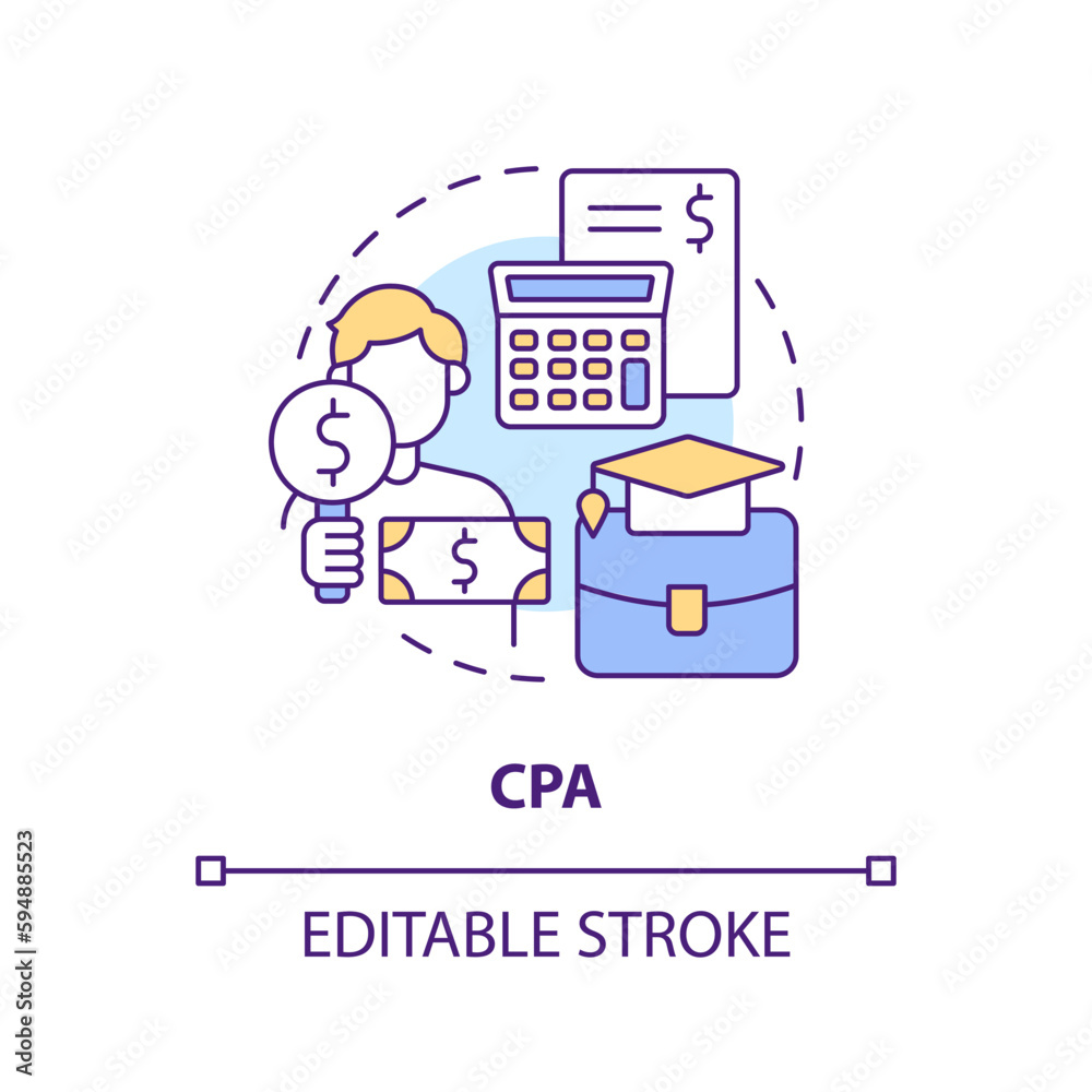 CPA concept icon. Certified public accountant. Educated specialist ...