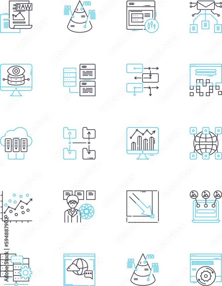 Business forecasting linear icons set. Prediction, Projections ...