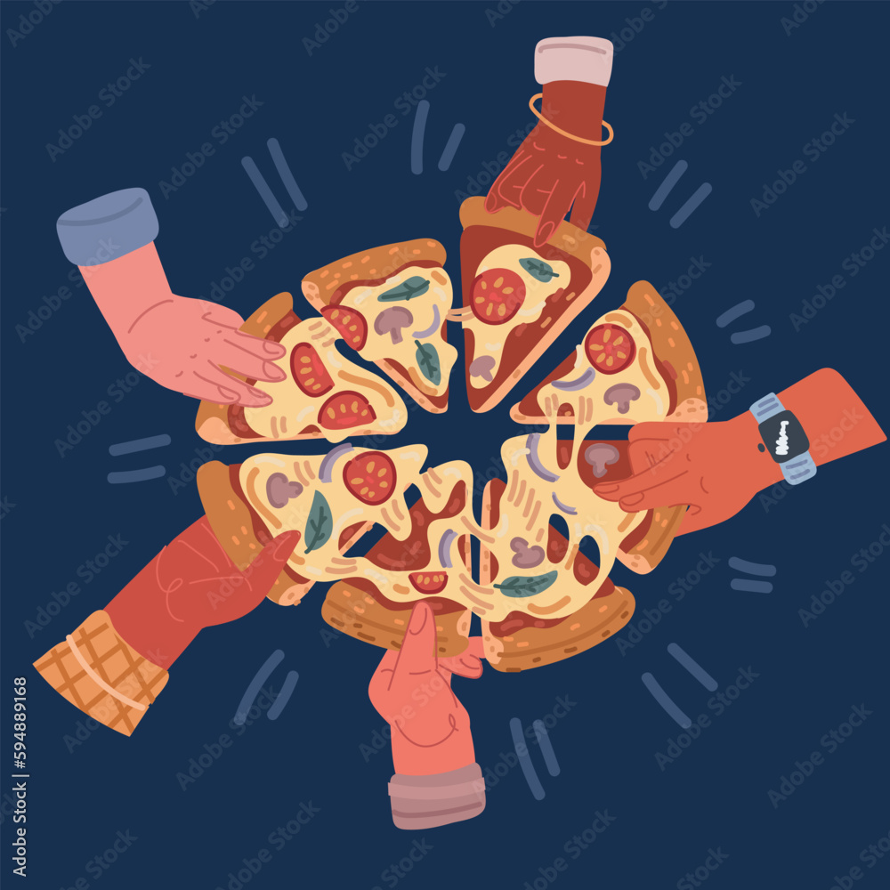 Cartoon vector illustration of Diverse male and female hands taking ...