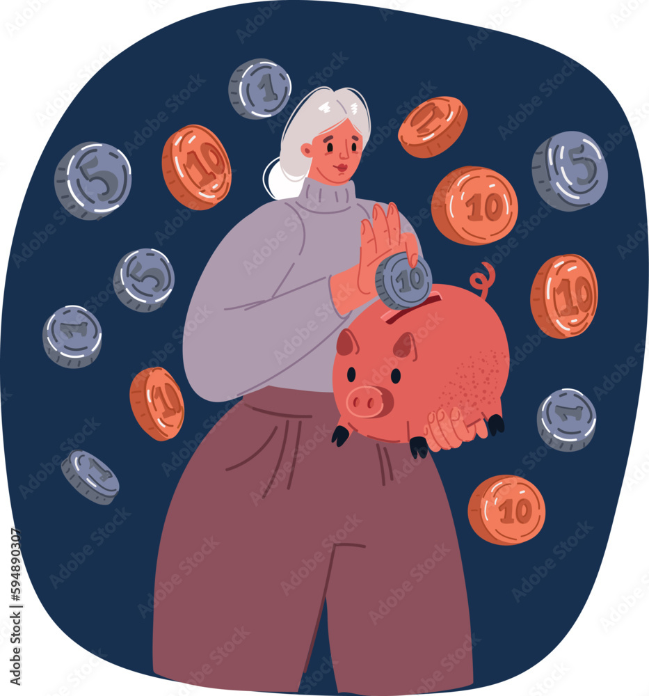 Cartoon vector illustration of Tiny Female Character Collect Golden ...