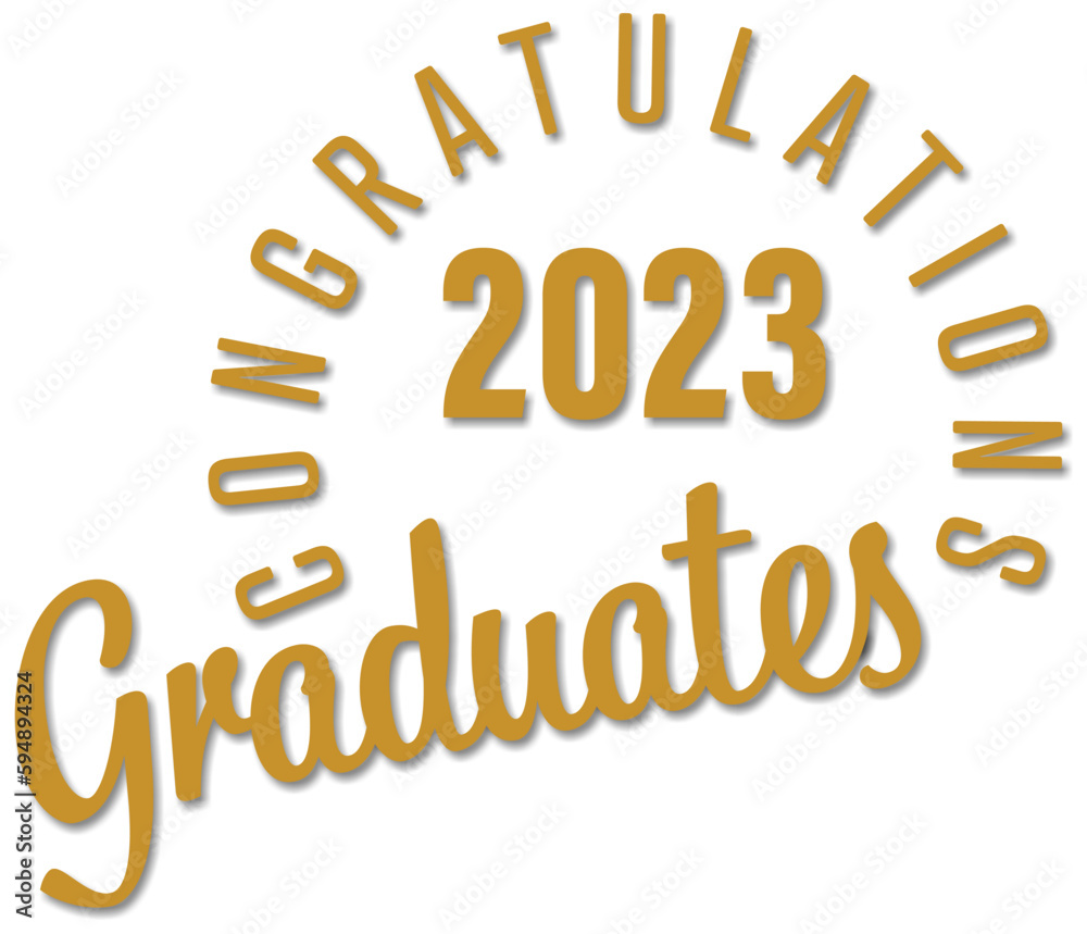 Graduation 2023 Text in Gold on White Background with Circular and ...