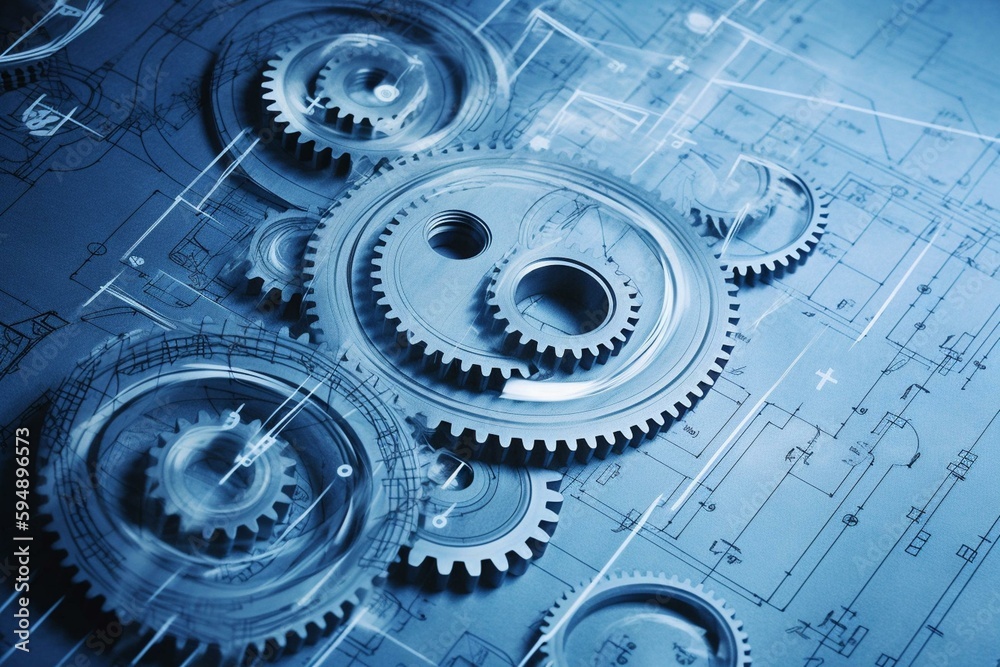 Blueprint project of engine design with gears. Generative AI Stock ...