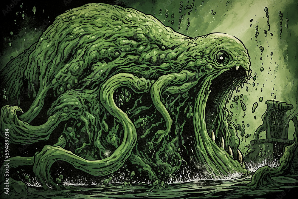 Slimy Green Comic Book Monster. Generative AI. A digital drawing of a ...