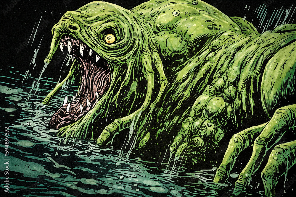 Slimy Green Comic Book Monster. Generative AI. A digital drawing of a ...