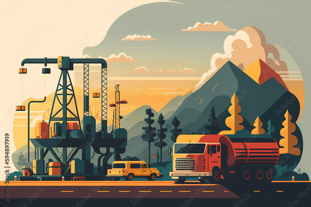 Fuel production. Fuel industry. Flat illustration created with ...