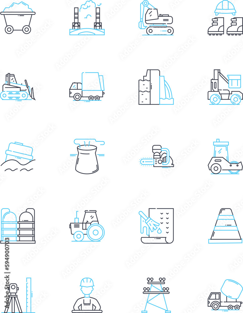 Chemical Plant linear icons set. Reactors, Piping, Distillation ...