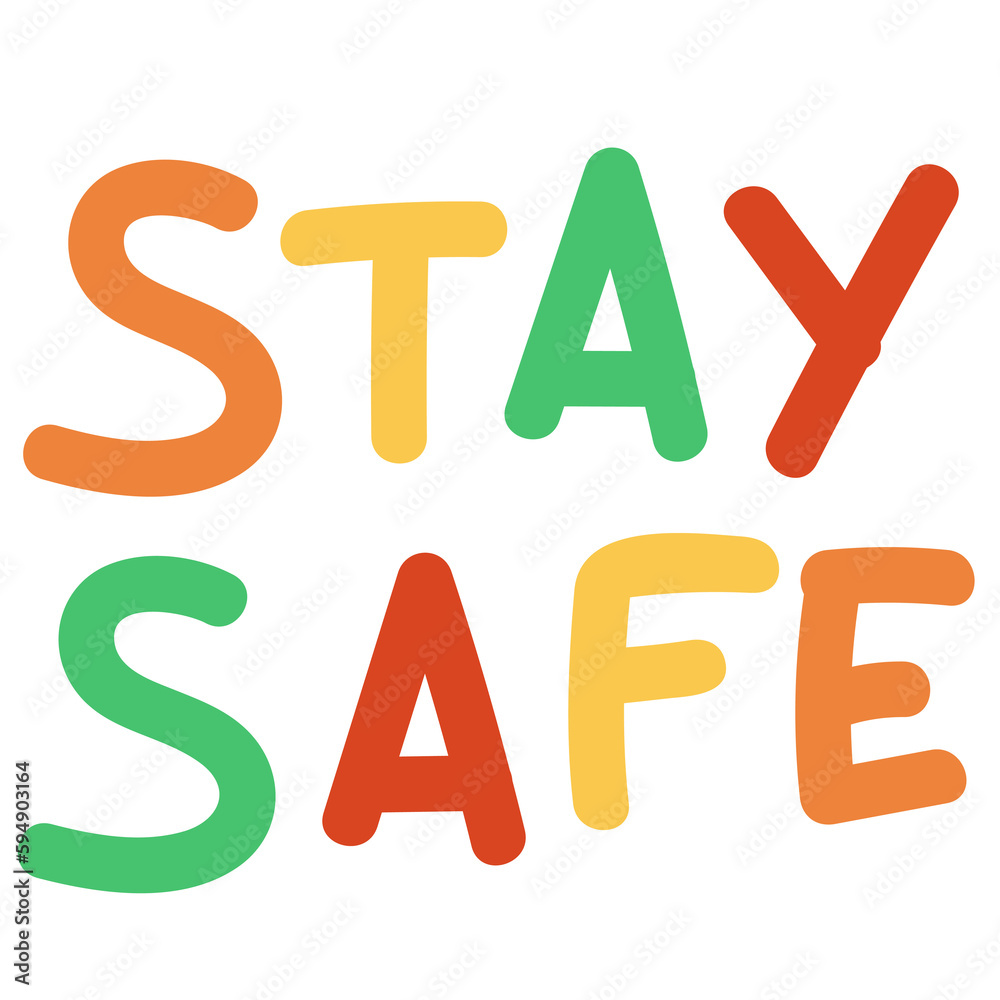 Stay Safe text in rainbow colour. Image png. For template design ...