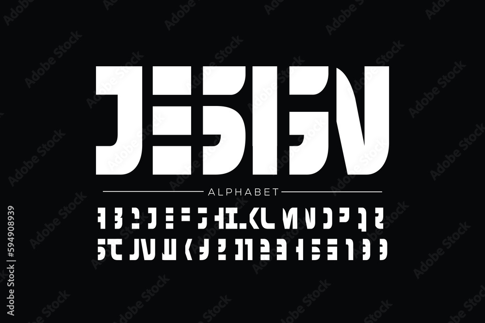 Bold strong stencil display futuristic tech font abstract geometric ...