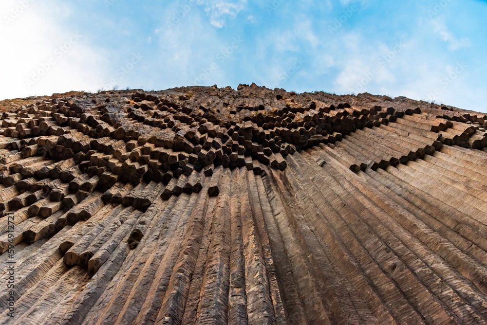 Symphony of Stones, Garni village. Armenia. Bottom-up view of the ...