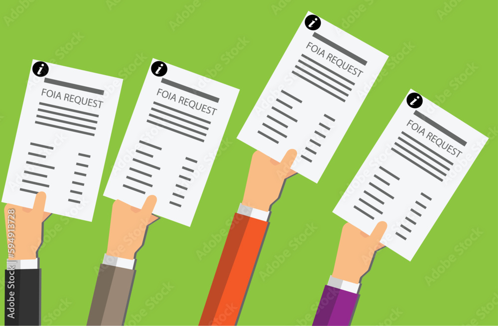 Hands holding forms with the text foia request and the information ...