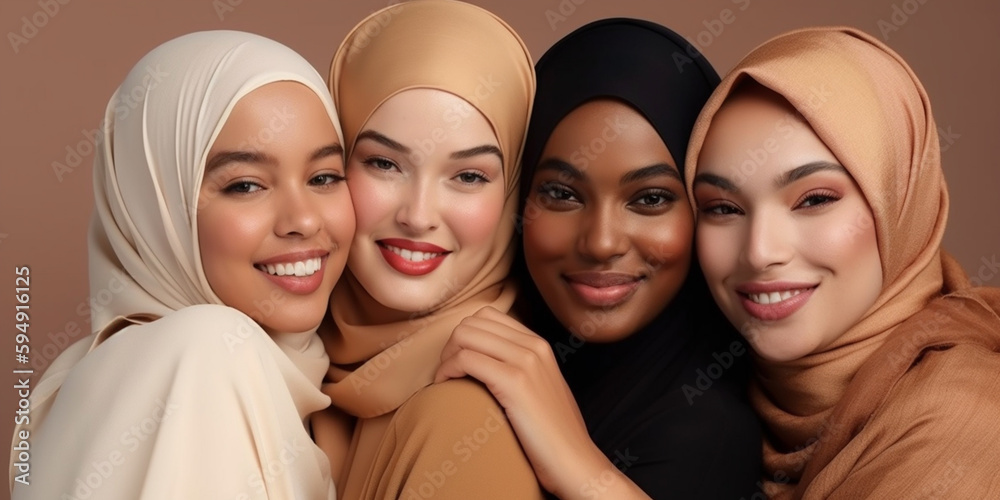 Multi ethnical group of women in hijab together. Diversity concept ...