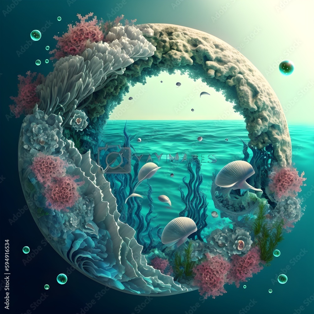 surreal alien ocean scene fibonacci sequence flora and fauna highly ...
