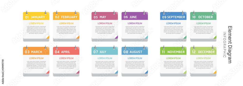 Agenda Infographic template for business. 12 Months modern Timeline ...