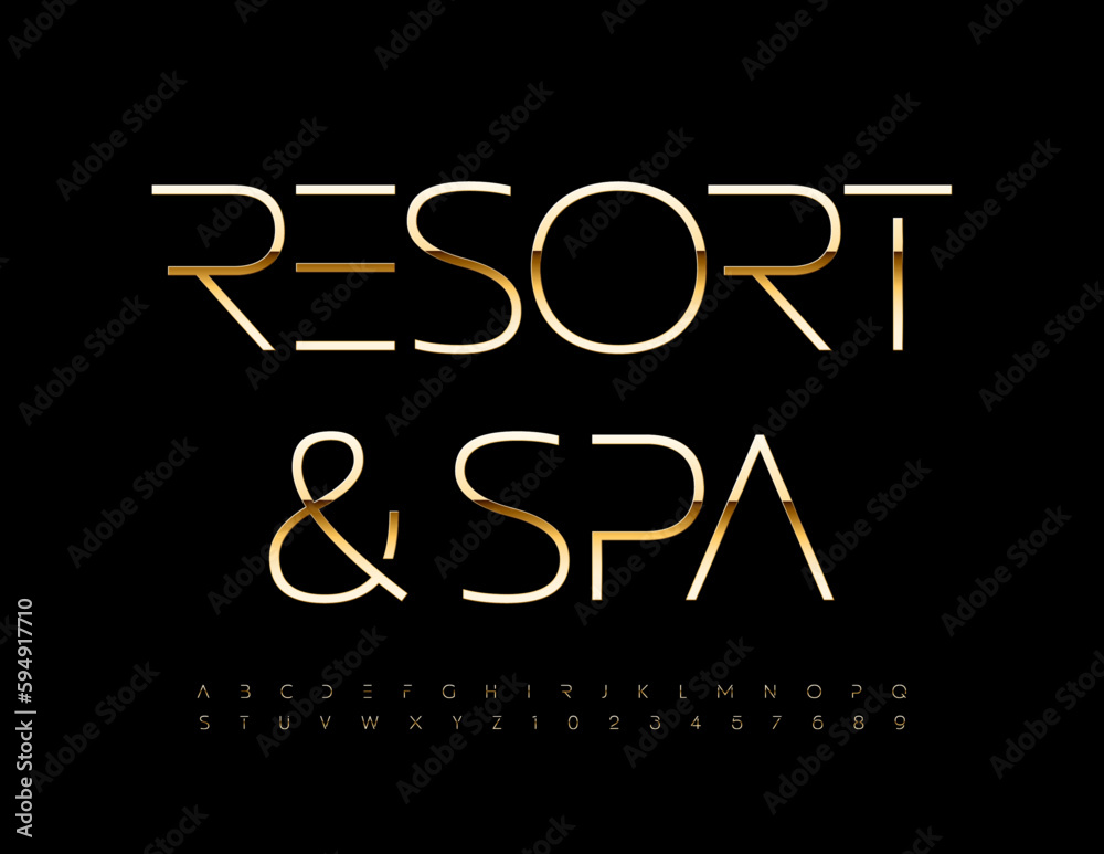 Vector chic Sign Resort and Spa. Shiny luxury Font. Gold set of ...