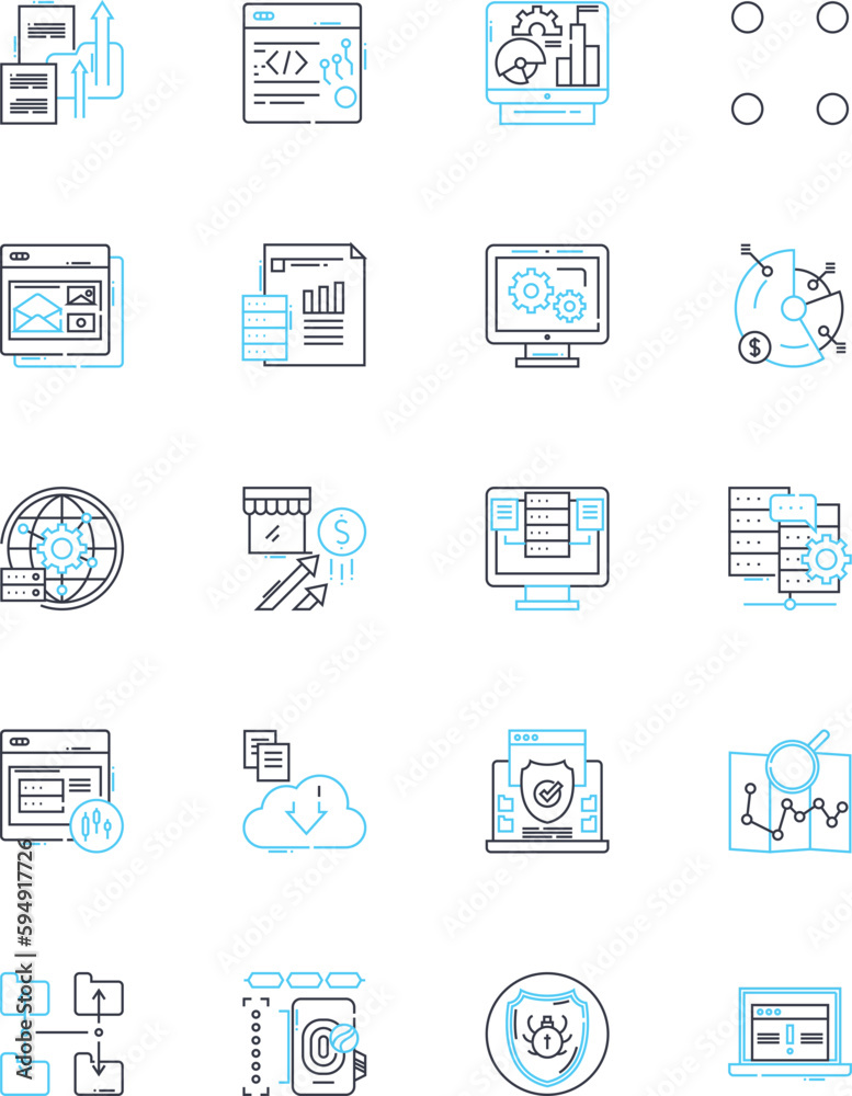 Vast data insights linear icons set. Analytics, Big data, Business ...
