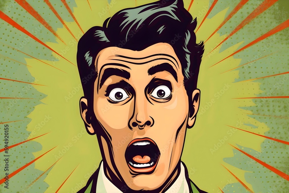 Man with shocked facial expression. Surprised Man in comic style. Man ...