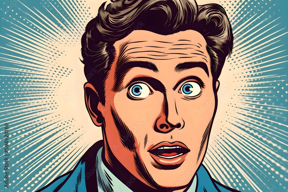 Man with shocked facial expression. Surprised Man in comic style. Man ...