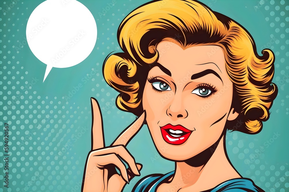 Girl Is Showing Sign With Speech Bubble Pop Art Girl Party Invitation