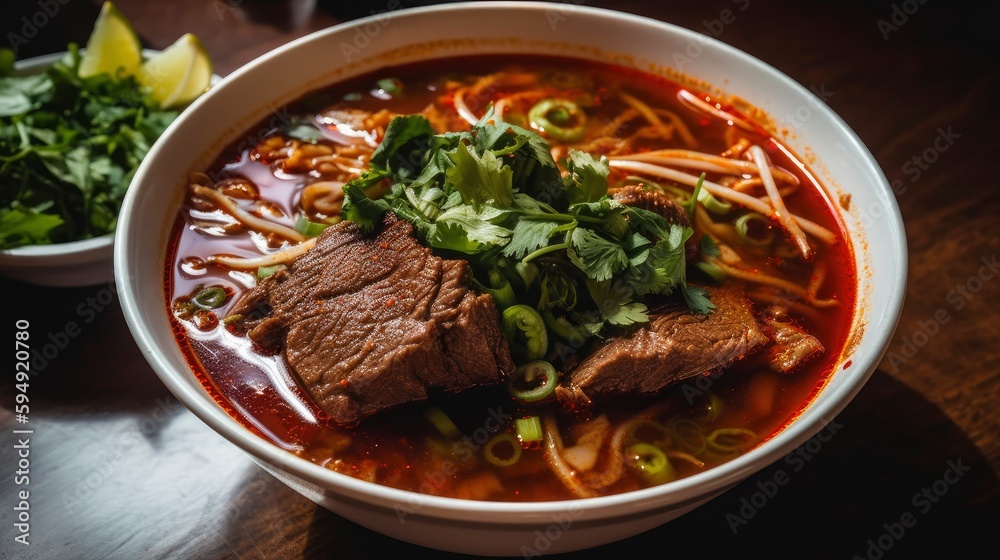 Bun bo Hue A spicy beef noodle soup from Hue, made with lemongrass ...