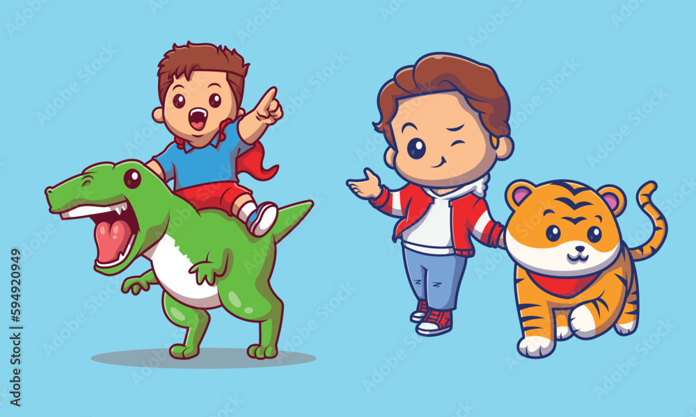 Boy using the tyrannosaurus rex costume and waving his hand By The ...