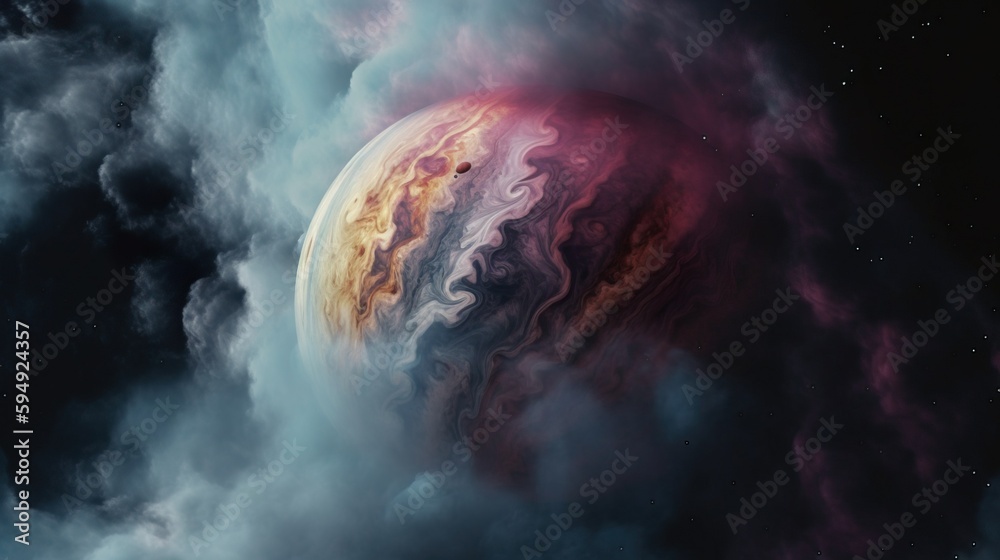 Huge glowing gas giant planet. Beautiful space background. Nebula blast ...