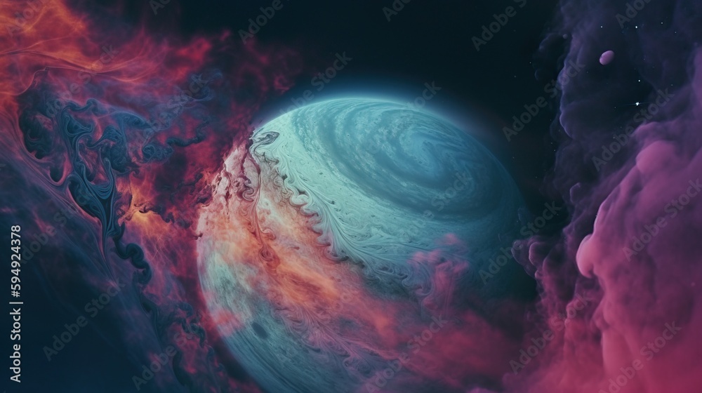 Huge glowing gas giant planet. Beautiful space background. Nebula blast ...