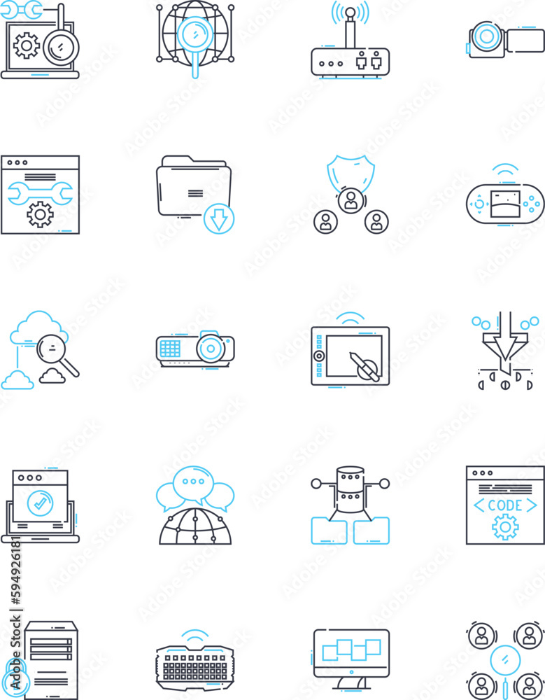 Resource Pooling Linear Icons Set Collaboration Aggregation