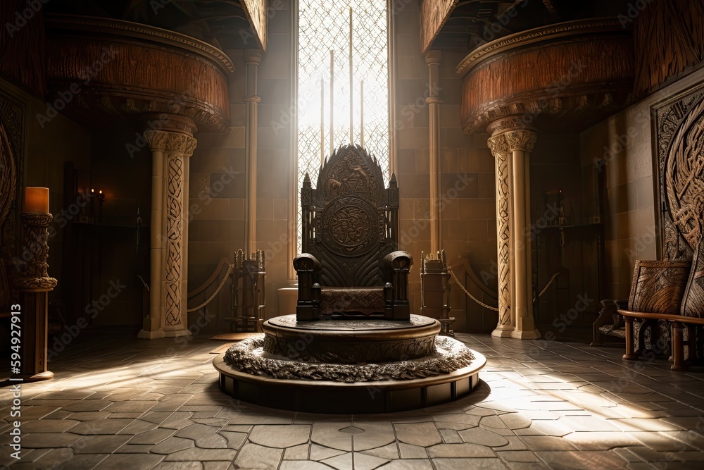 throne room with view of the kingdom, showing off the king's power and ...
