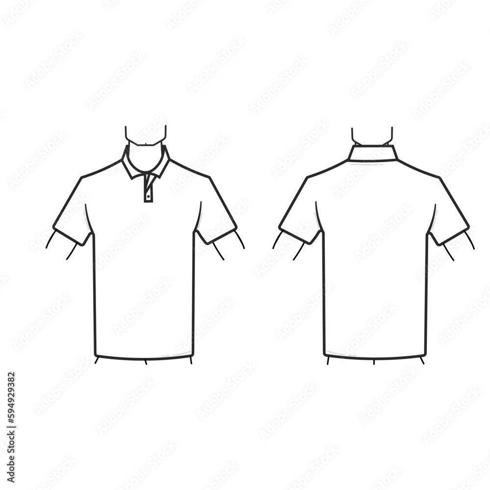 Isolated Outline vector illustration unisex short sleeve collared ...